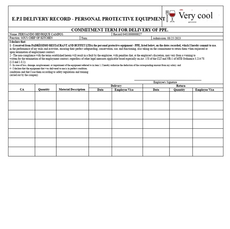 Delivery receipt of PPE | PDF