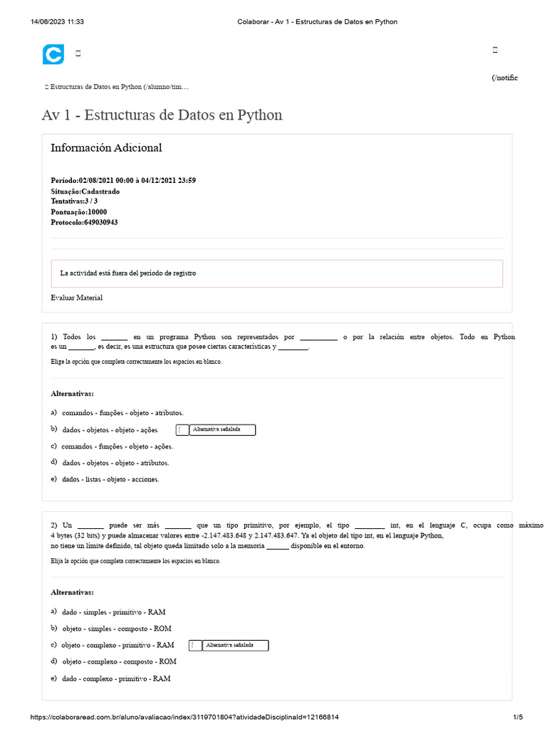 Colaborar - Av 1 - Estructuras de Datos en Python | PDF | Python (lenguaje de programación ...
