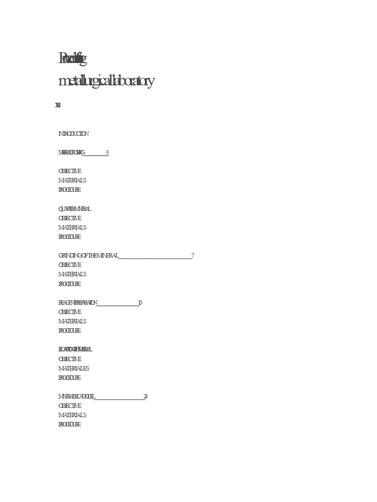 Procedure For Metallurgical Test at Laboratory Level PDF | PDF | Mining