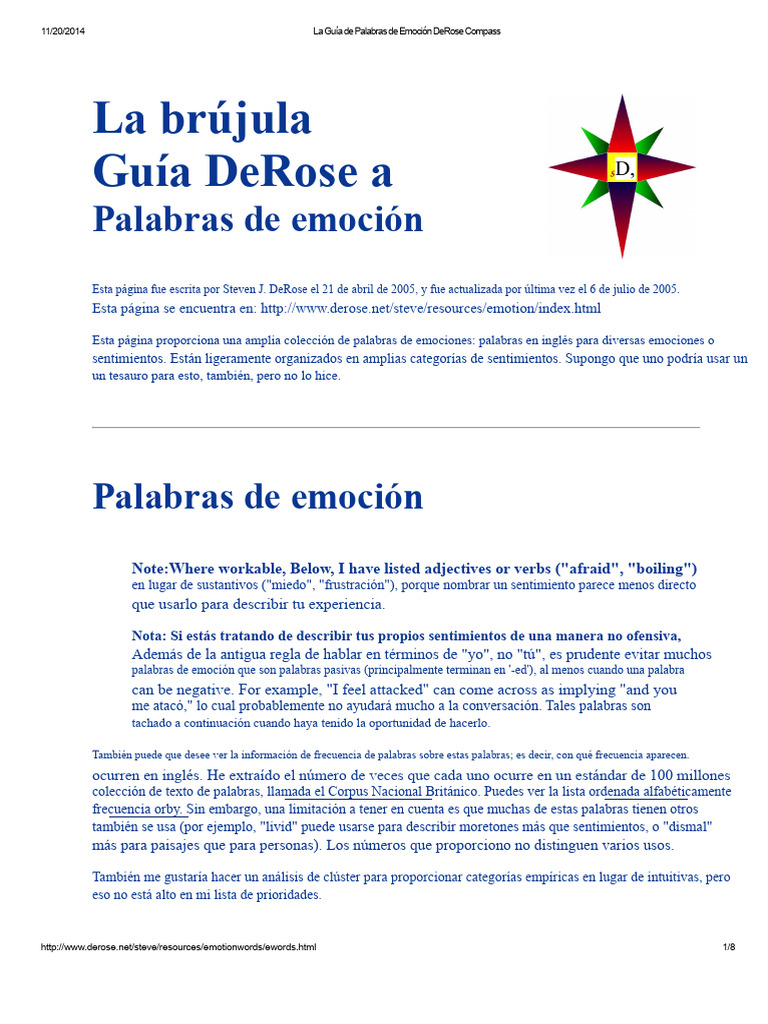 La Guía DeRose de La Brújula Sobre Palabras de Emoción | PDF | Las emociones | Experiencia subjetiva