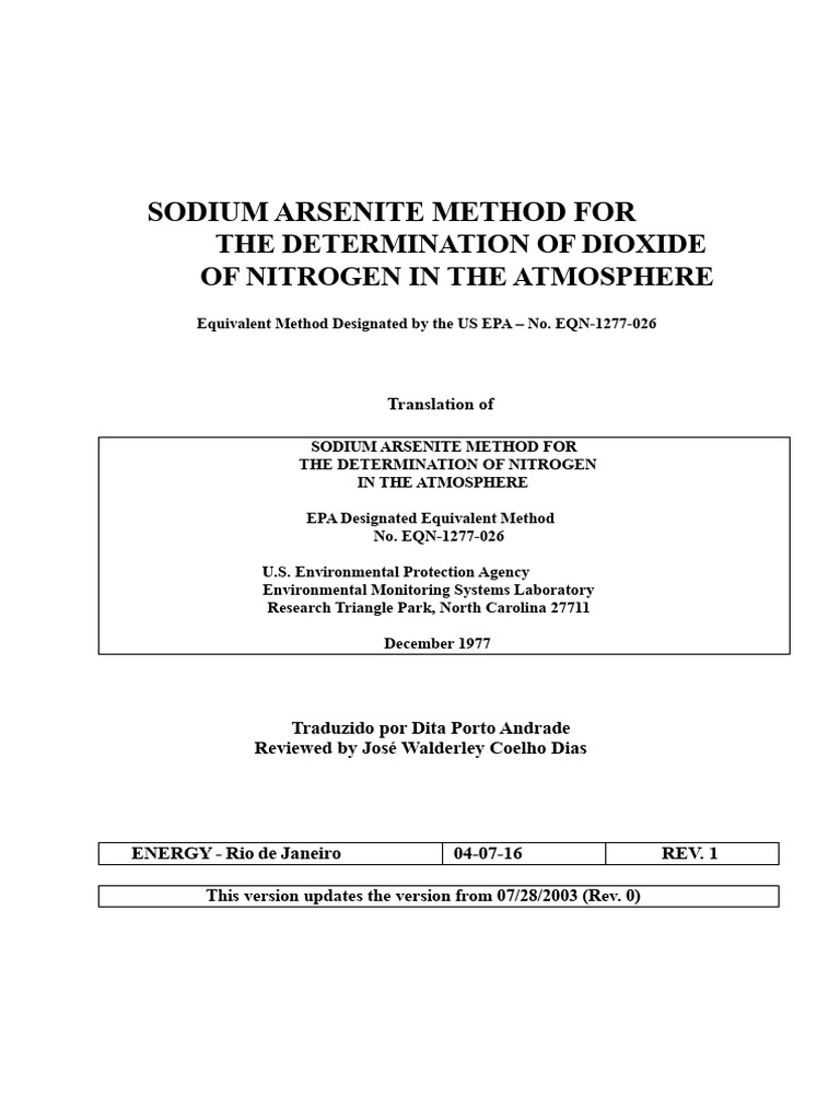 method-epa-no2-sodium-arsenite-eqn-277-026-rev-01 | PDF | Nitrogen ...