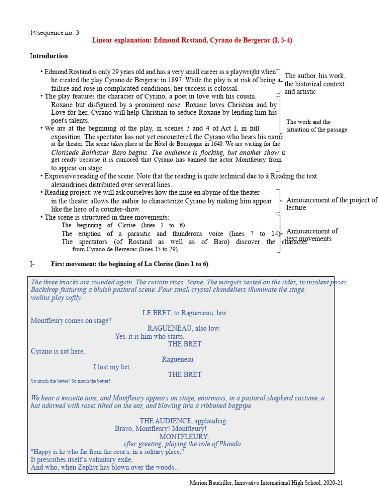 Cyrano de Bergerac: Act I Analysis | PDF