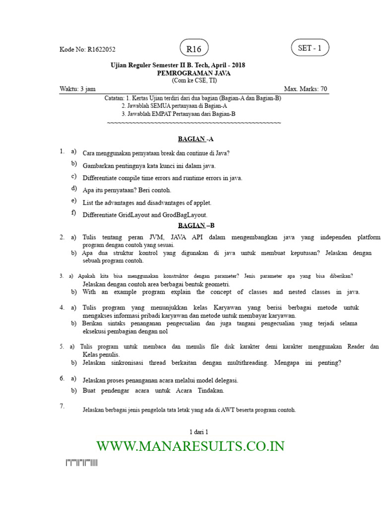 soal ujian pemrograman java | PDF