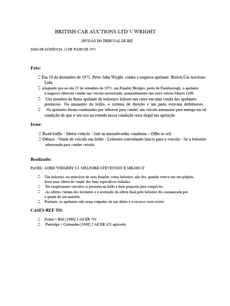 BRITISH CAR AUCTIONS LTD V WRIGHT | PDF