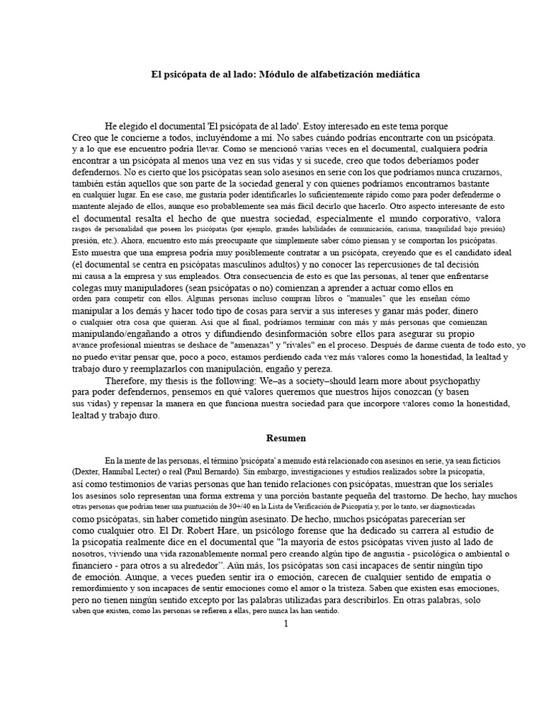 El Psicópata de Al Lado | PDF | Psicopatía | Las emociones