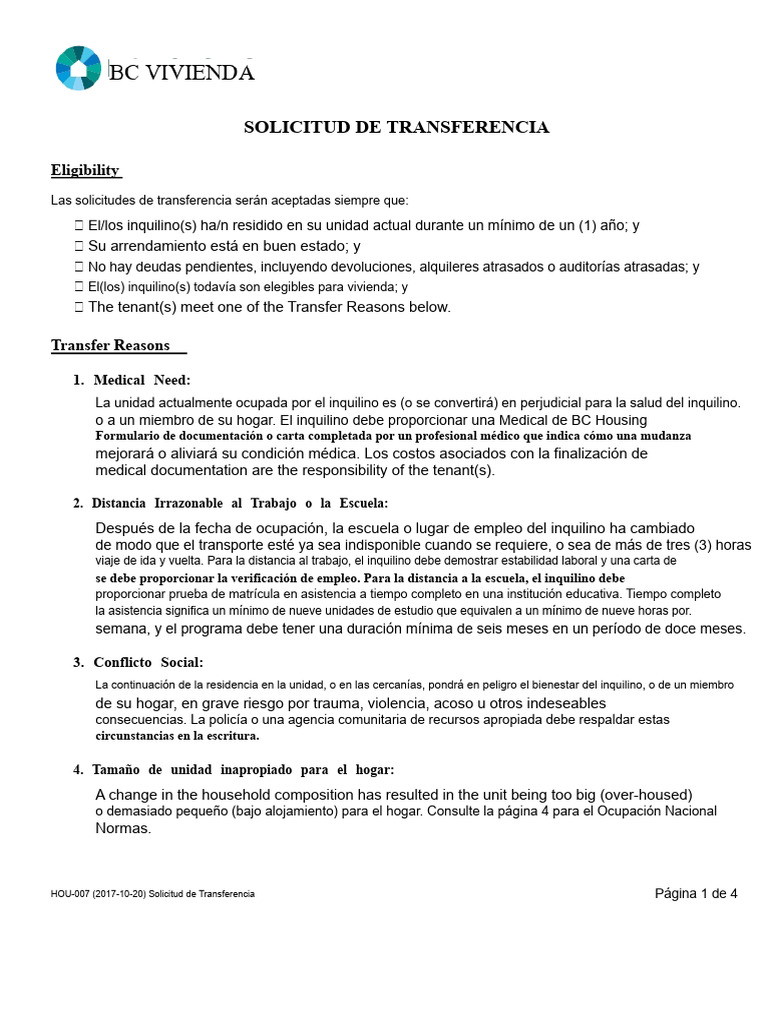 Solicitud de transferencia | PDF | Información | Barrio residencial