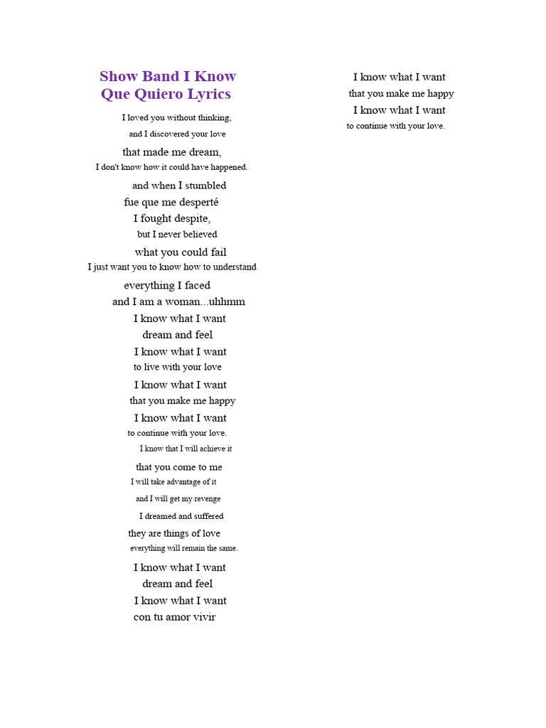 Banda Show I Know What I Want Lyrics | PDF