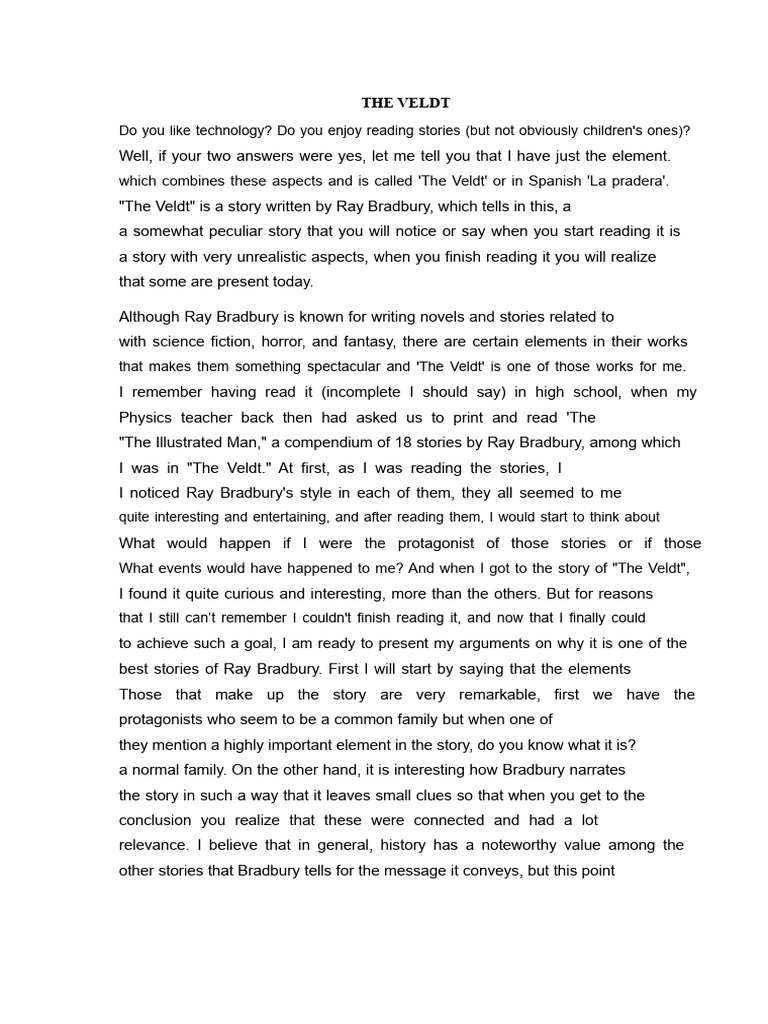 THE VELDT | PDF | Ray Bradbury | Reality