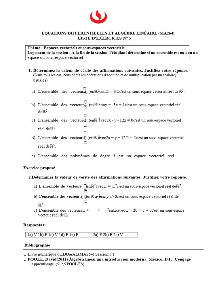 Exercice sur espaces vectoriels MA264 | PDF