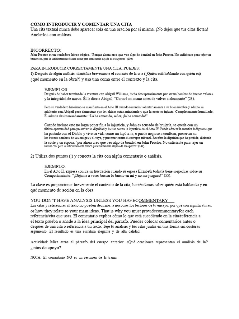 Cómo Introducir y Comentar Una Cita | PDF