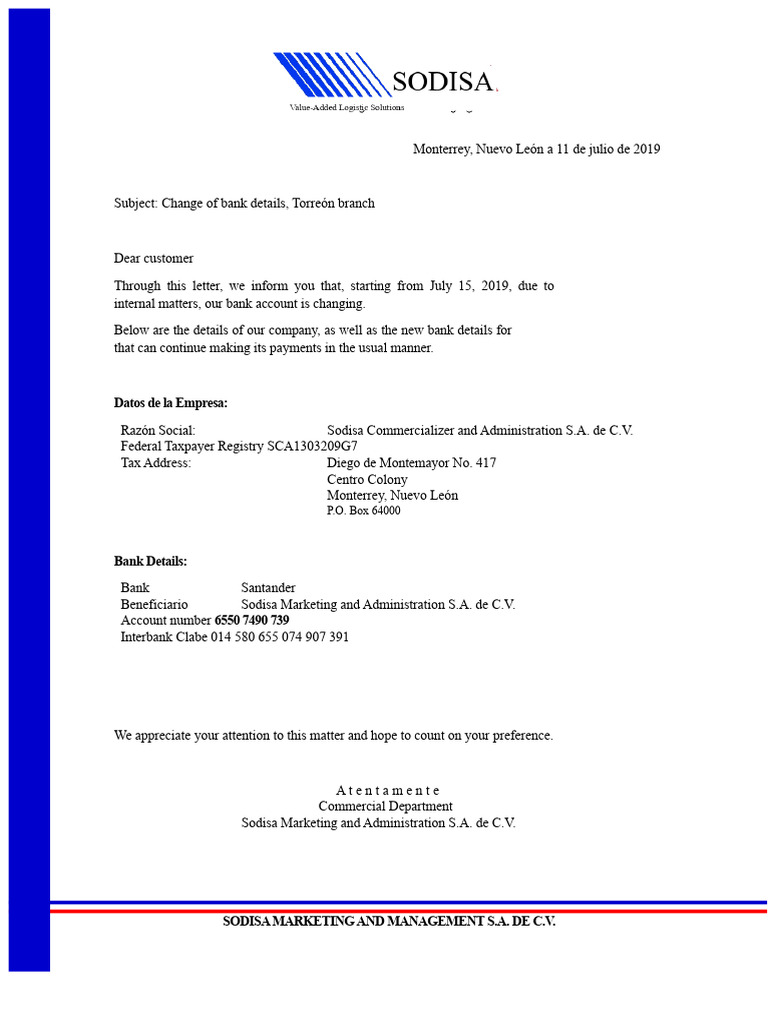 Banking Data Sodisa Branch 06 Torreon | PDF