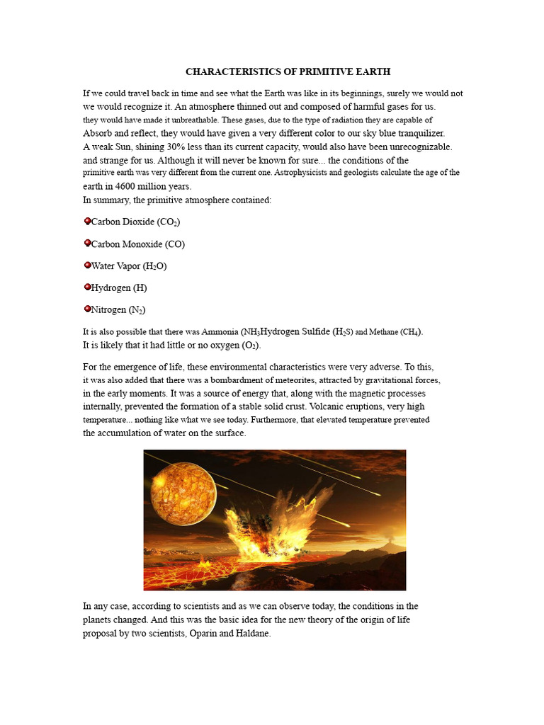 Characteristics of Primitive Earth | PDF | Abiogenesis | Atmosphere