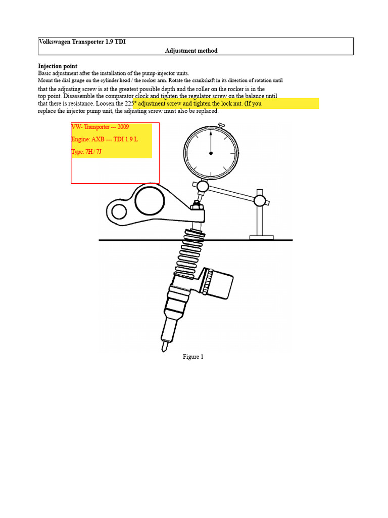 Injector pump adjustment - Transporter TDI | PDF