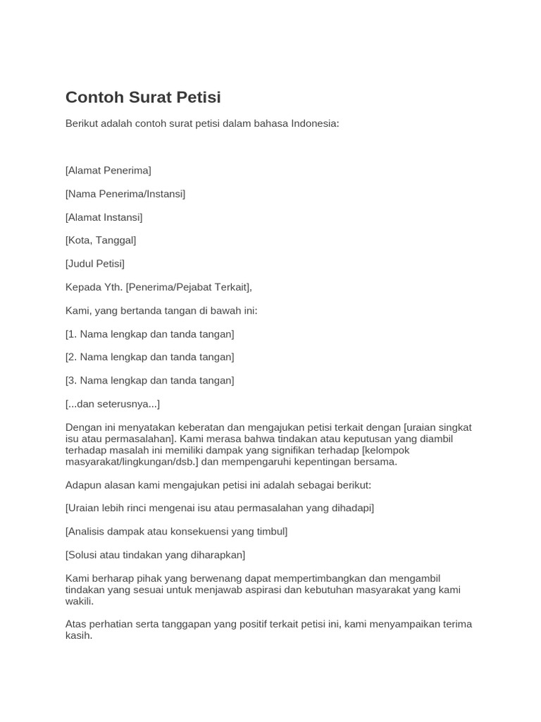 Contoh Surat Petisi Resmi Indonesia | PDF