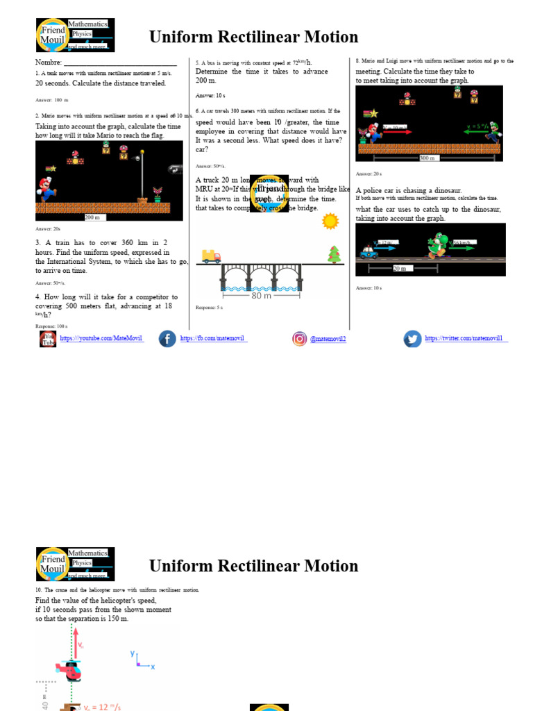 Uniform Rectilinear Motion URM - Solved Exercises PDF.pdf | PDF | Speed ...
