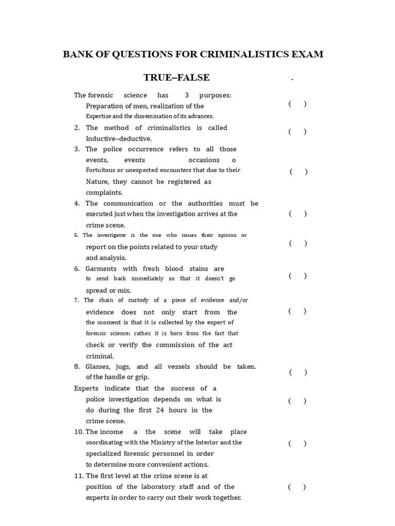 Question Bank For Forensic Science Exam Word | PDF | Forensic Science ...