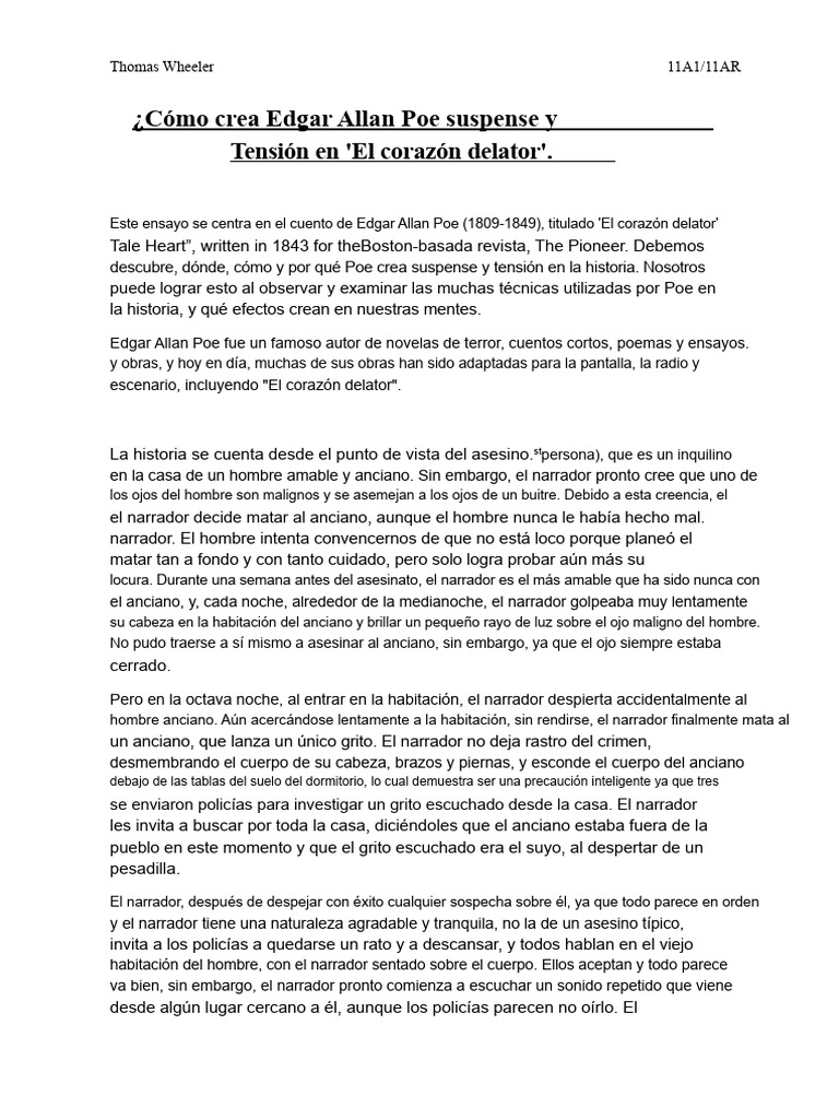 El Corazón Delator - Ensayo Sobre Suspenso y Tensión | PDF | Edgar ...