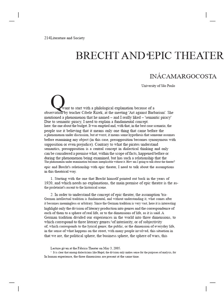 COSTA, Iná Camargo. Brecht and Epic Theatre | PDF