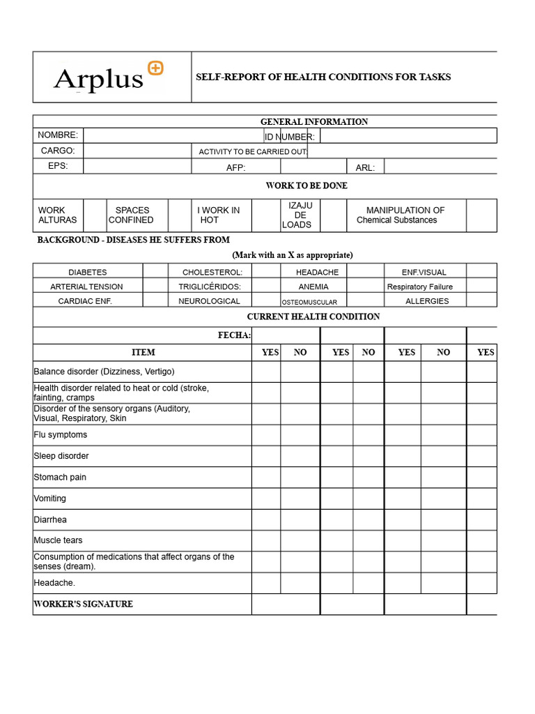 Health Self-Report | PDF | Headache | Stroke