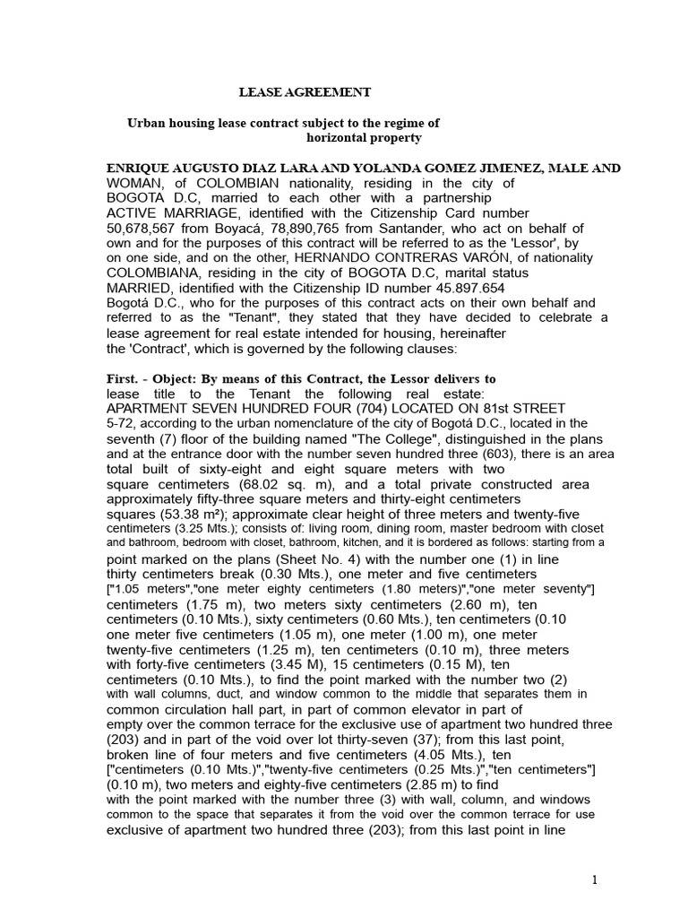 Lease Agreement For Urban Housing Subject To The Horizontal Property ...