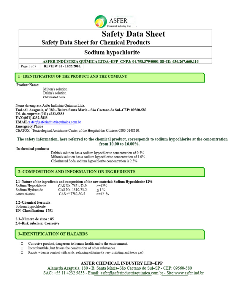 ASFER - (Sol.Milton - Dakin's Solution - Chlorinated Soda) | PDF ...