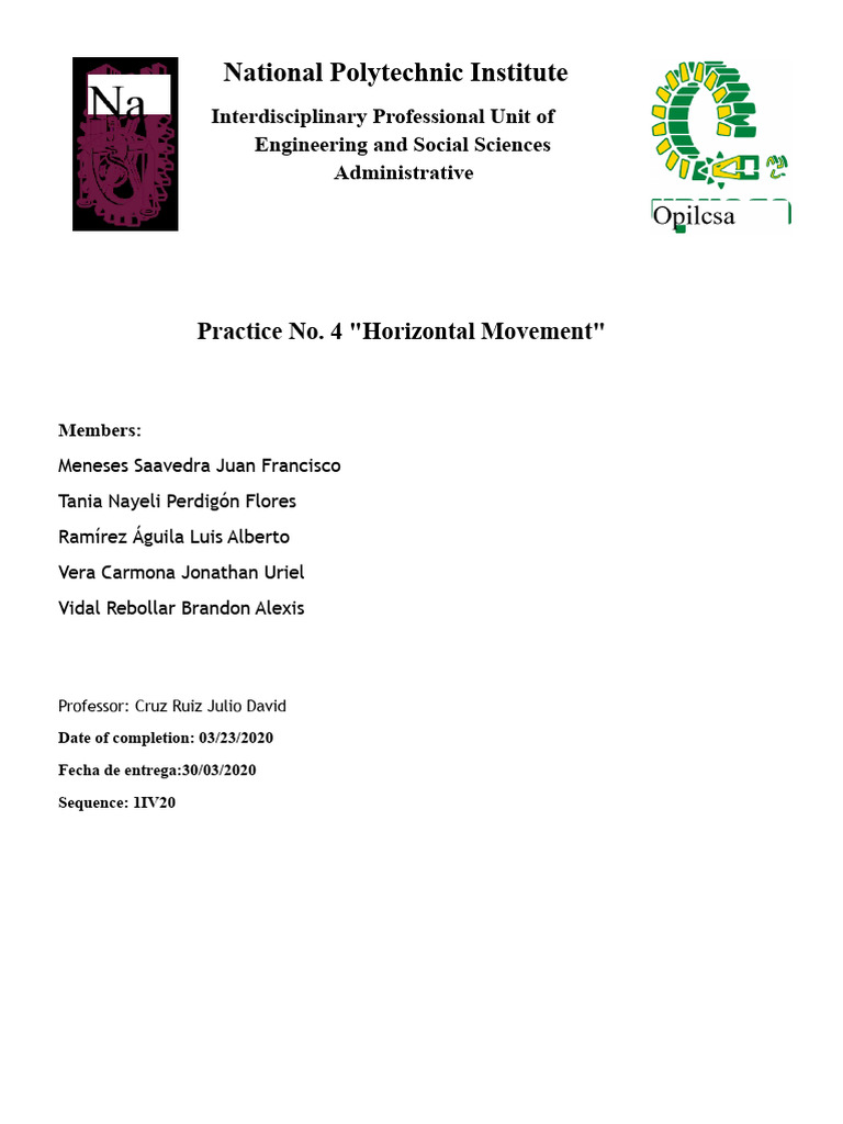 Practice 04 - Horizontal Movement | PDF | Mathematics | Applied Mathematics