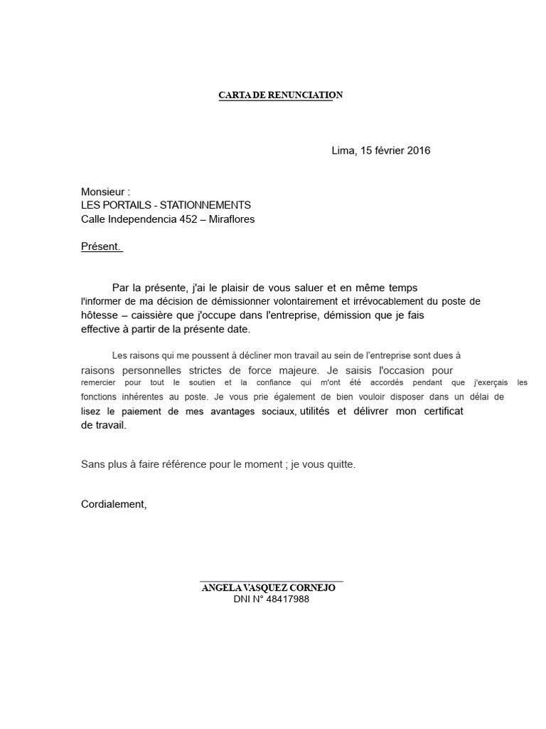 Démission d'Angela Vasquez Cornejo | PDF