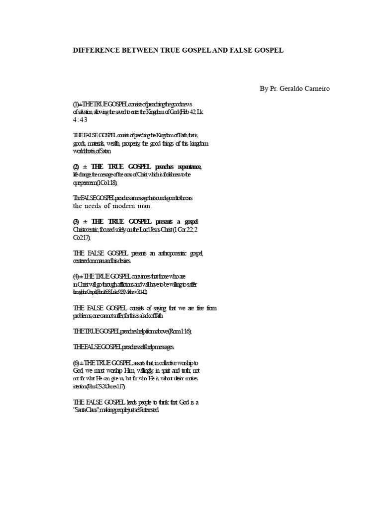 True vs. False Gospel Explained | PDF | Jesus | Disciple (Christianity)