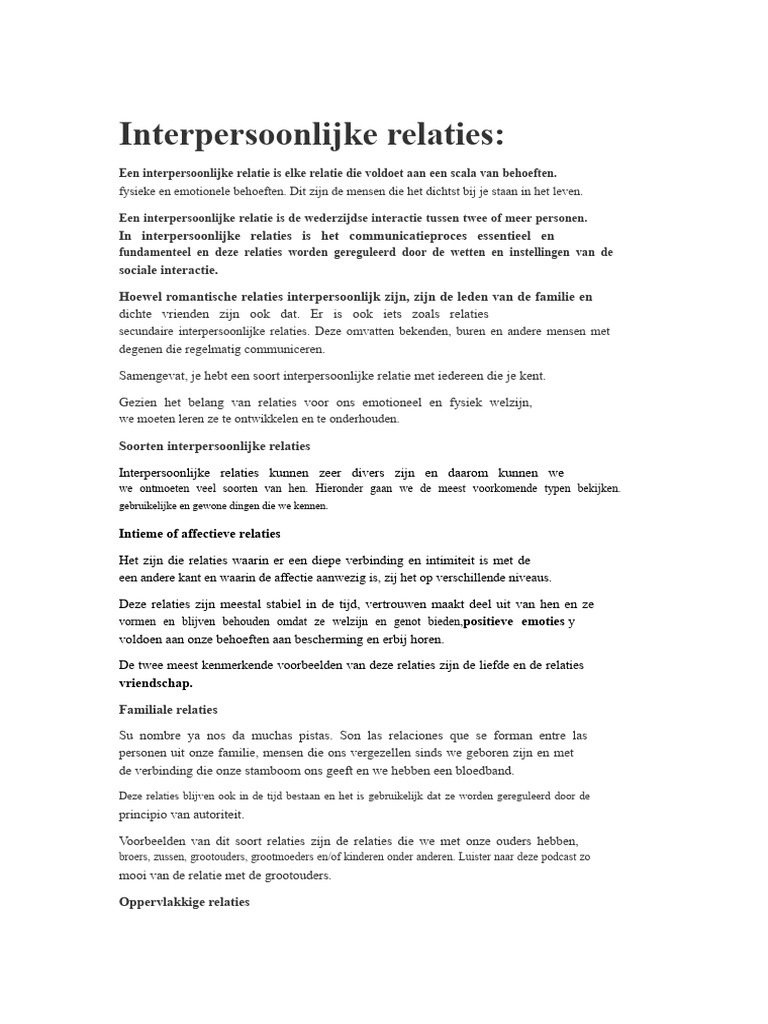 Interpersoonlijke Relaties | PDF