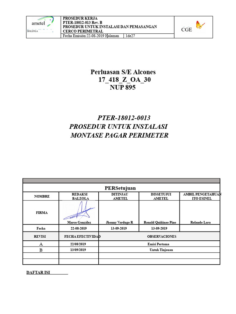 PTER-18012-013 - Prosedur untuk pemasangan pagar perimeter Rev... | PDF