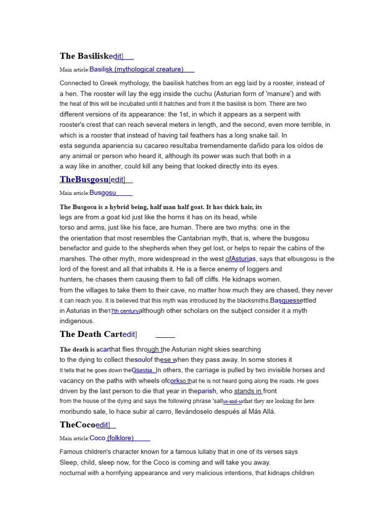 Asturian Mythical Creatures Explained | PDF