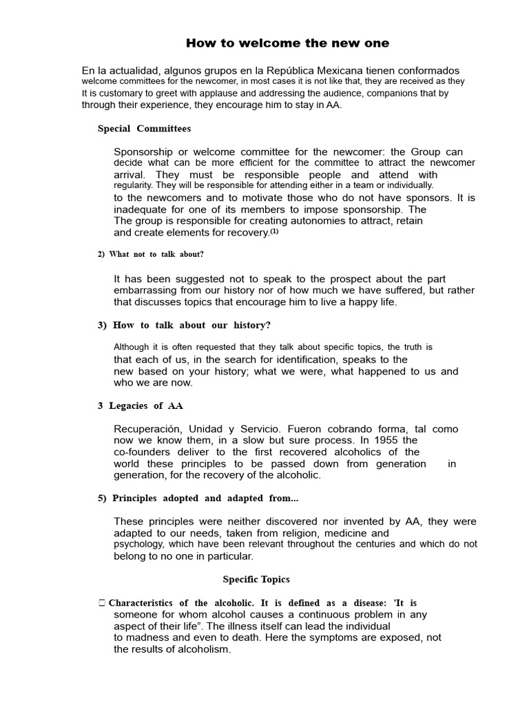 How To Welcome The Newcomer | PDF | Alcoholics Anonymous | Alcoholism