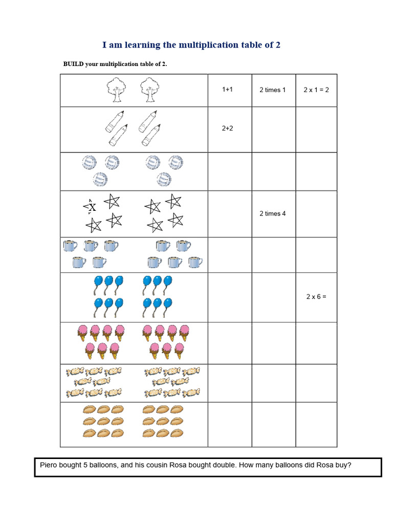 I learn the multiplication table of 2 | PDF | Multiplication