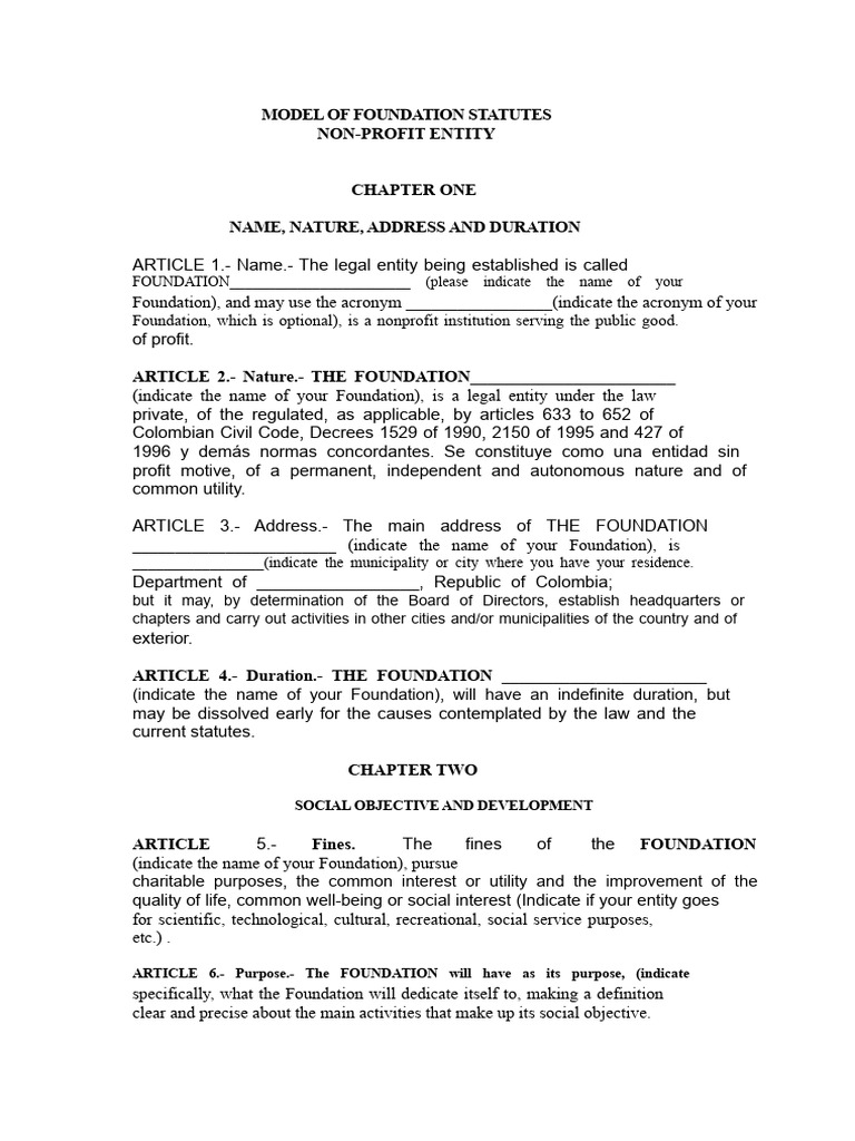 Foundation Statutes for Non-Profit Entities | PDF | Board Of Directors ...