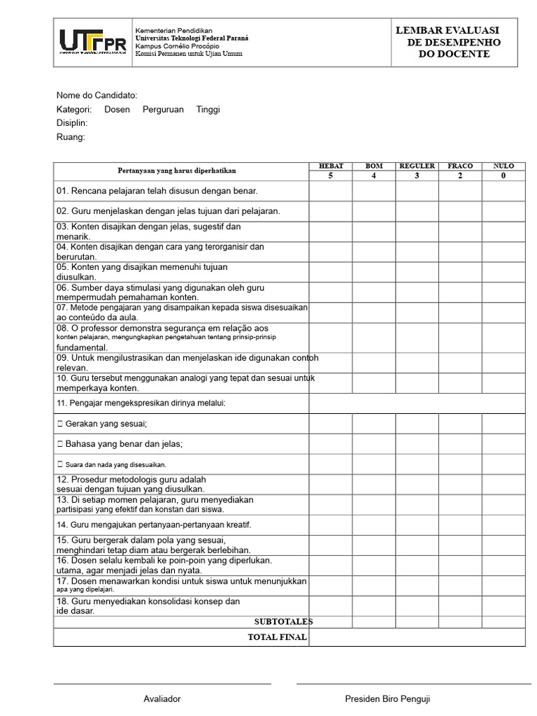 Model Formulir Penilaian Didaktik | PDF