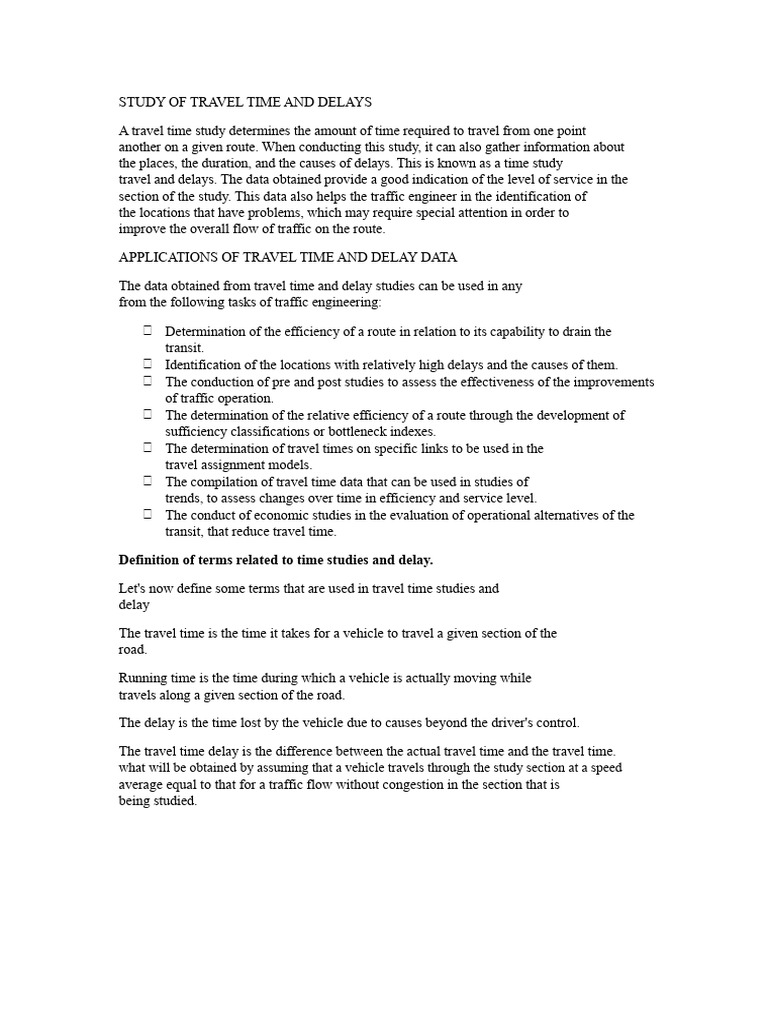Travel Time and Delay Study | PDF