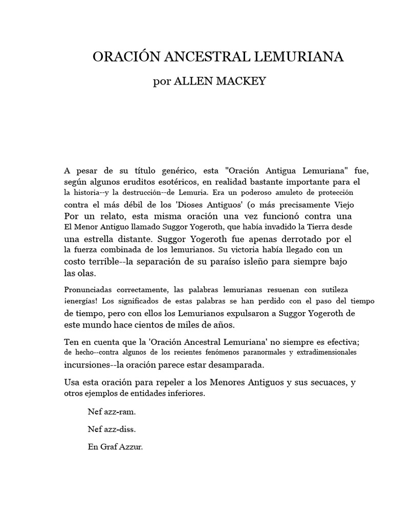 Oración antigua lemuriana por Allen Mackey | PDF
