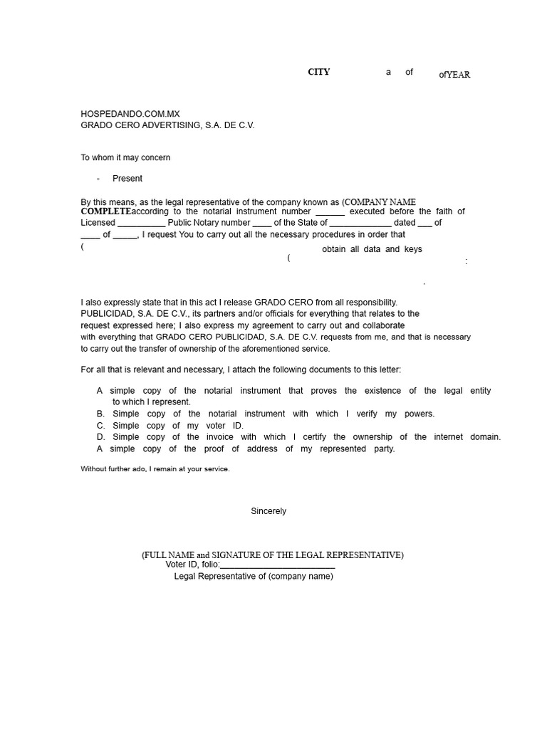 Letter of Assignment For A Legal Entity | PDF