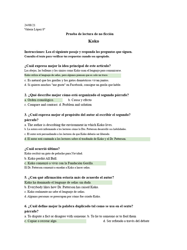 Koko: El gorila y su lenguaje de señas | PDF