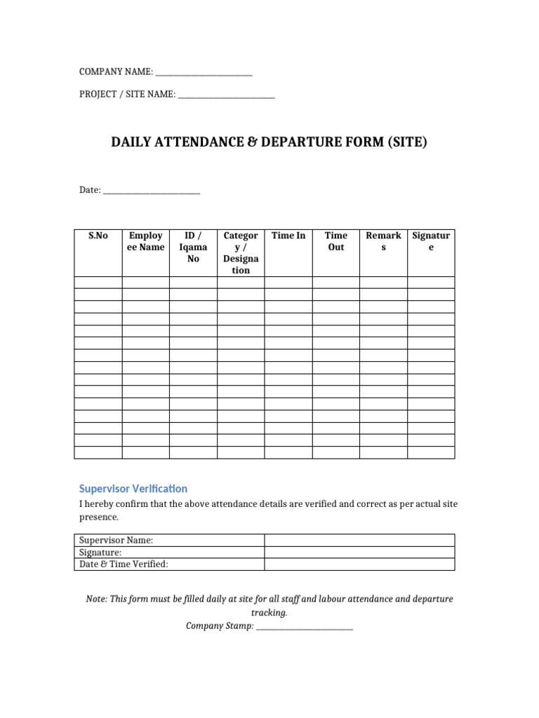 Daily Attendance Departure Form Site Official | PDF