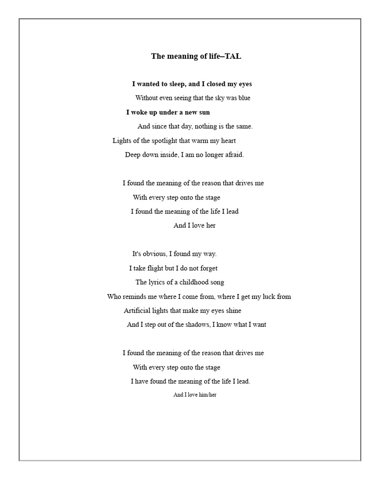 The Meaning of Life - TAL Lyrics | PDF