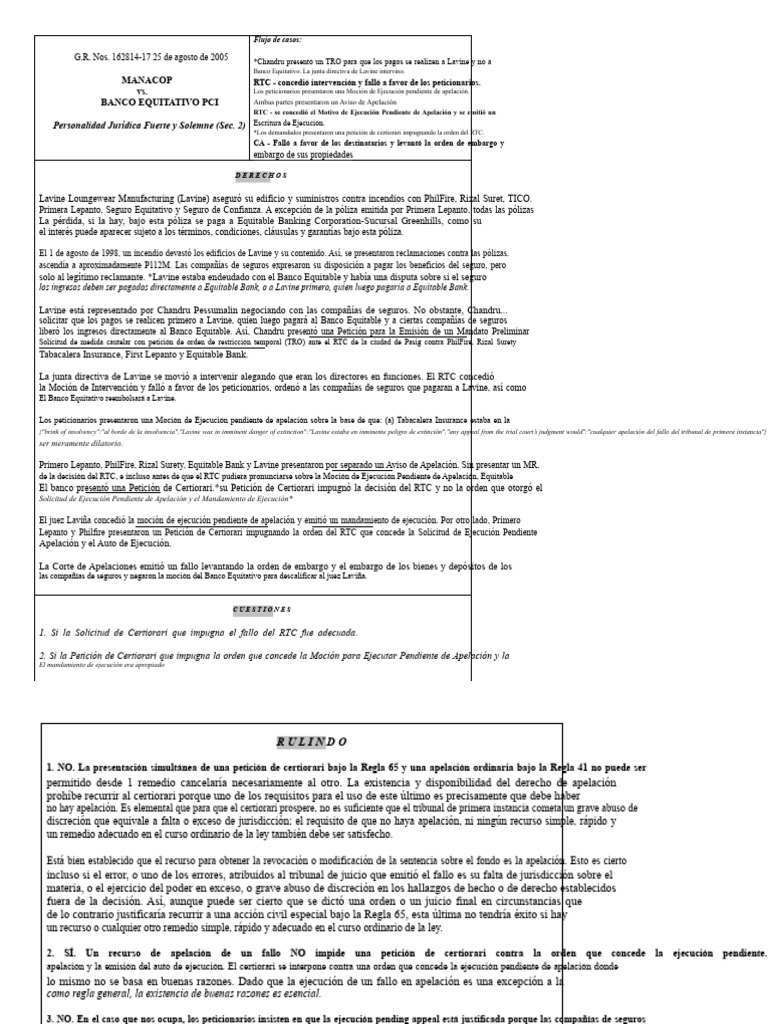 14. Manacop contra Banco Equitable PCI | PDF | Apelación | Póliza de ...