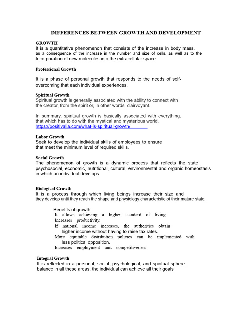 DIFFERENCES BETWEEN GROWTH AND DEVELOPMENT. | PDF | Developmental ...