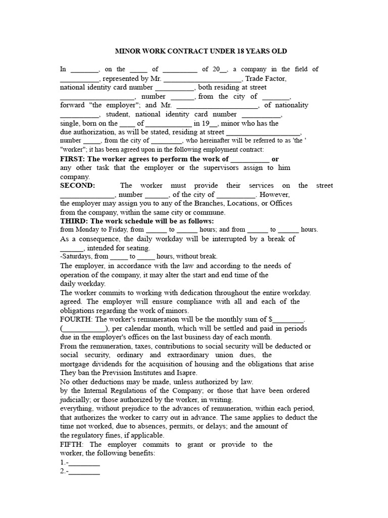 Minor Work Contract Template | PDF | Employment | Civil Law (Legal System)