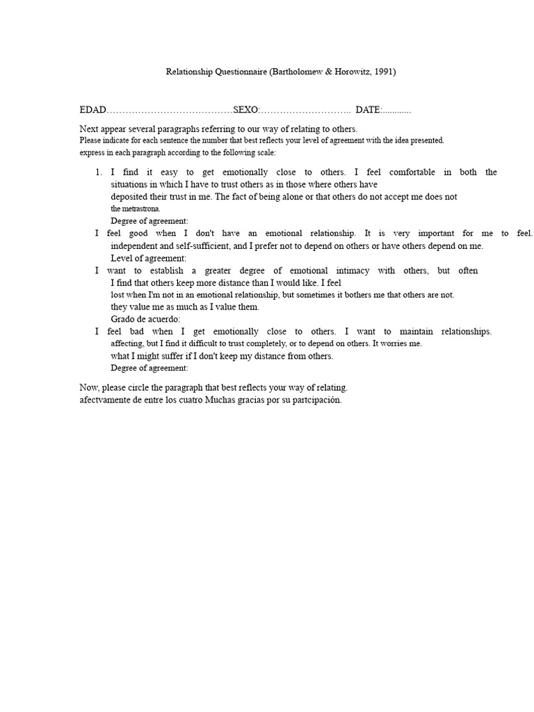 Relationship Questionnaire - ATTACHMENT | PDF
