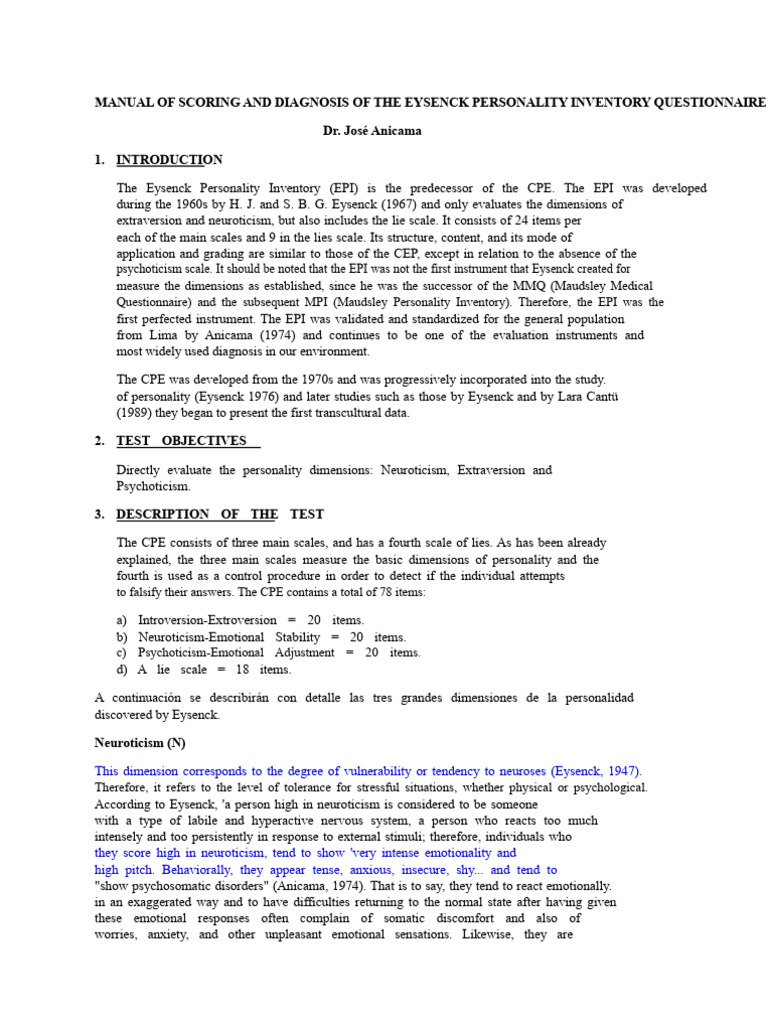 Eysenck Personality Questionnaire | PDF | Extraversion And Introversion ...