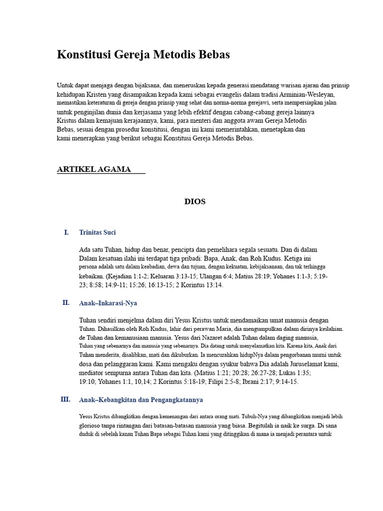 Konstitusi Gereja Metodis Bebas | PDF