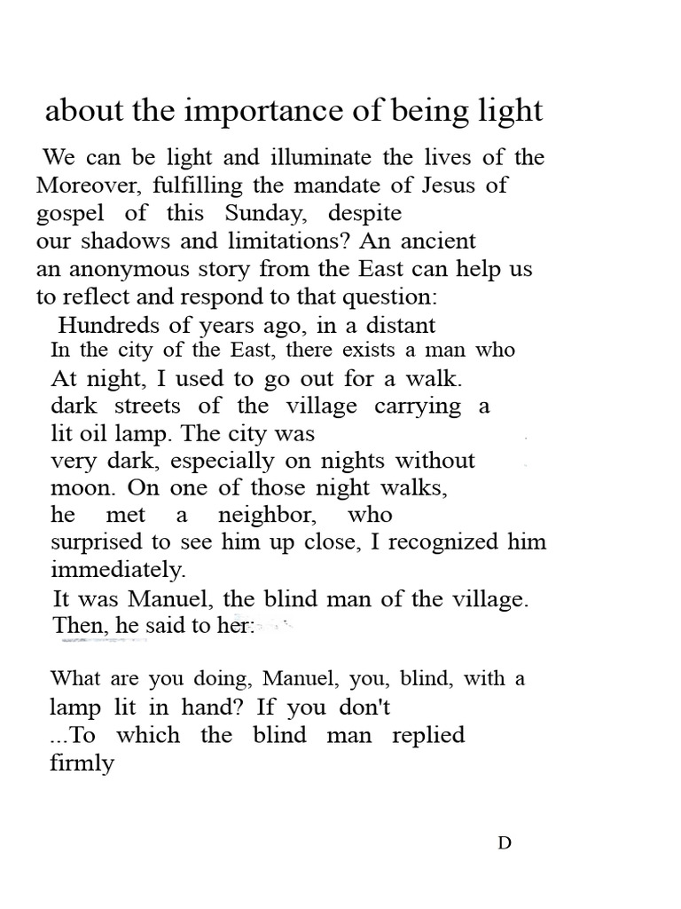 A Story About The Importance of Being Light | PDF