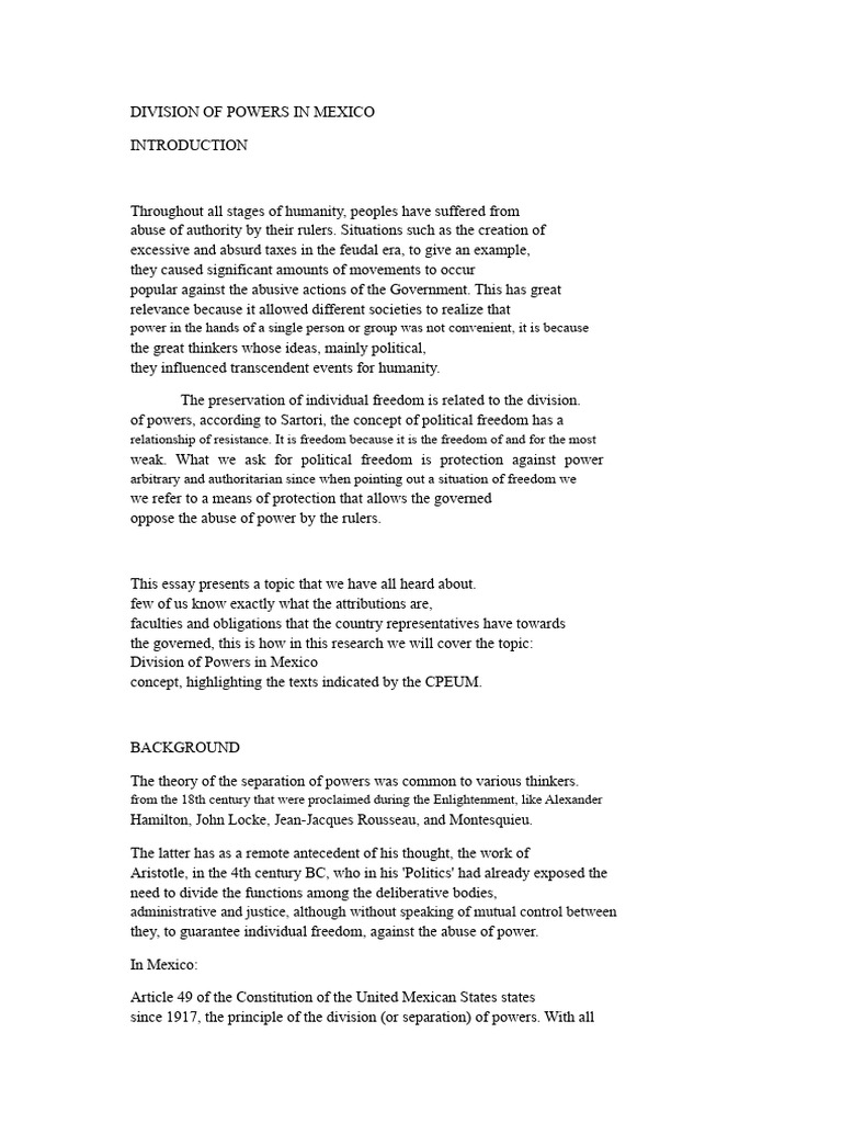 Division of Powers in Mexico | PDF | Separation Of Powers | Public Law