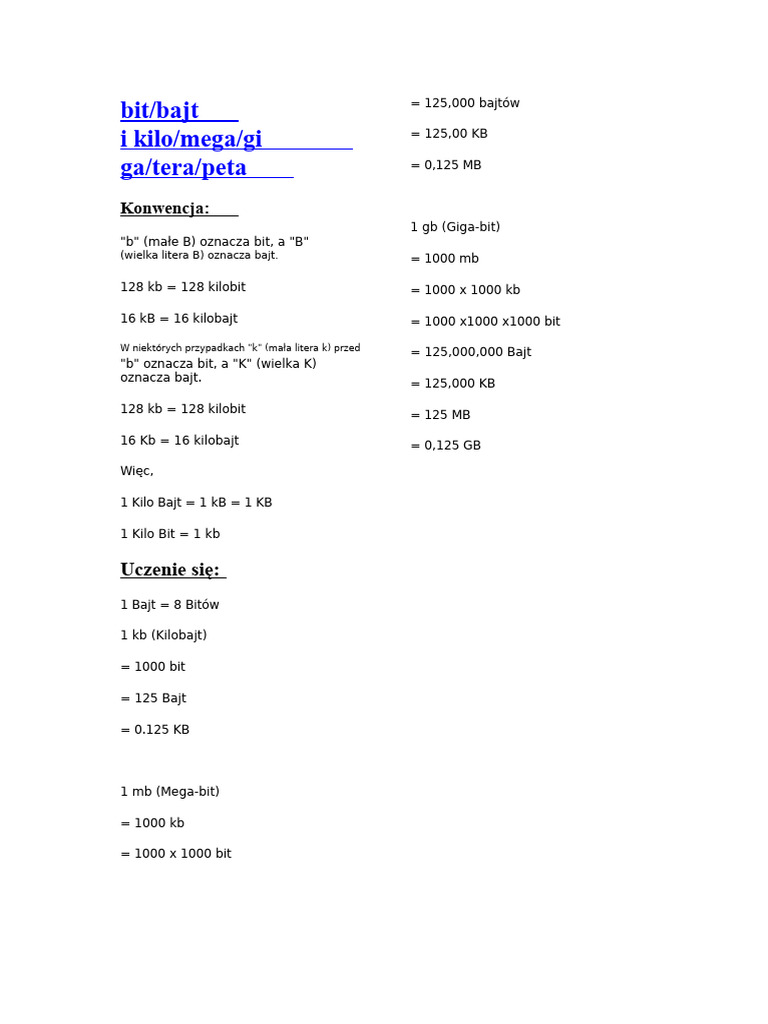 Bit, Bajt, Kilo, Mega, Giga, Tera, Peta | PDF